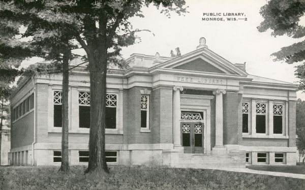 Monroe Public Library | Postcard | Wisconsin Historical Society