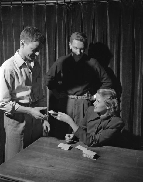 Two Men and a Woman at a Ticket Table | Photograph | Wisconsin ...