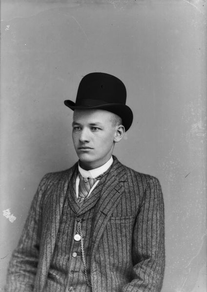 Portrait of Man with Bowler Hat | Photograph | Wisconsin Historical Society