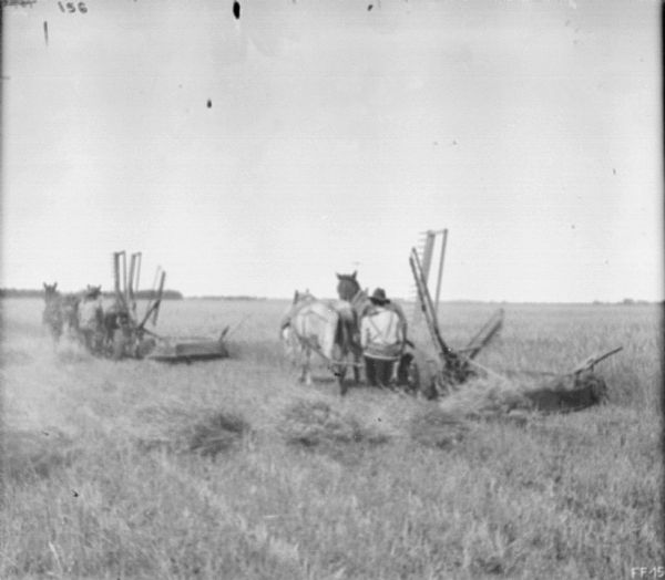 Two Horse-Drawn Reapers in a Field | Photograph | Wisconsin Historical ...