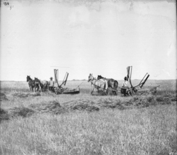 Two Men Using Horse-Drawn Reapers | Photograph | Wisconsin Historical ...