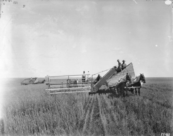 Men Using Horse-Drawn Push Binder Header | Photograph | Wisconsin ...