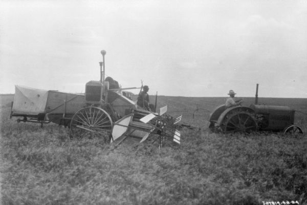 Tractor Drawn Binder in Field | Photograph | Wisconsin Historical Society