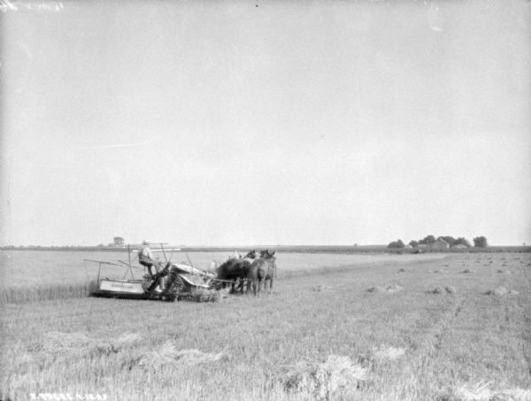 Man Using Horse-Drawn Binder in Field | Photograph | Wisconsin ...