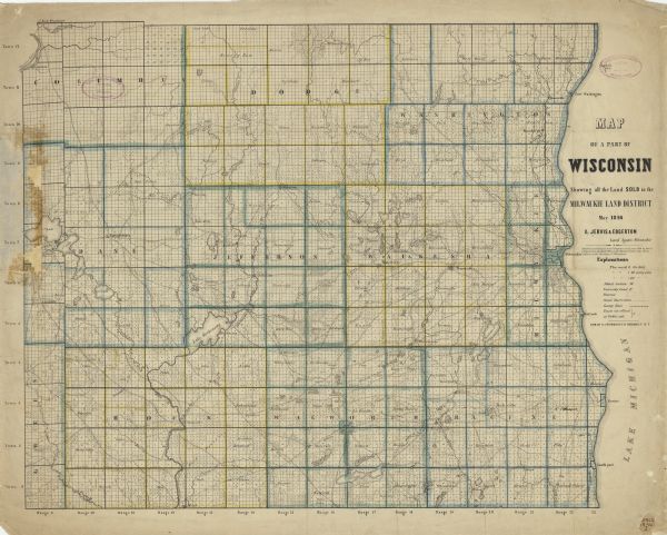Land Sold in the Milwaukee Land District | Map or Atlas | Wisconsin ...