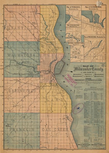 Map of Milwaukee County and Plans of Pewaukee, Oconomowoc, Soldiers ...