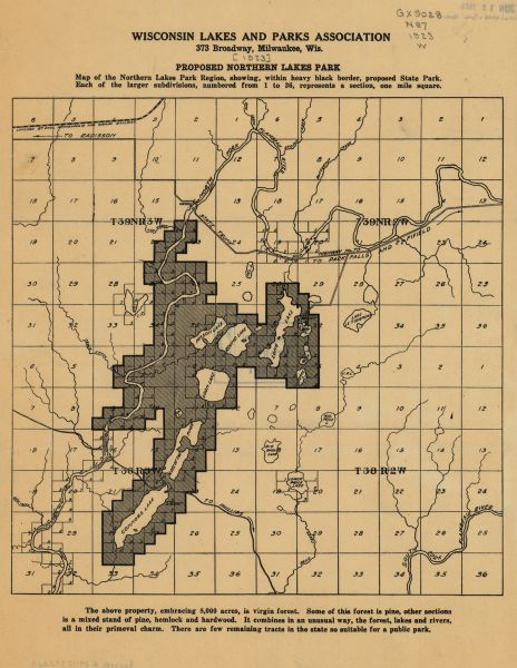 Proposed Northern Lakes Park | Map or Atlas | Wisconsin Historical Society