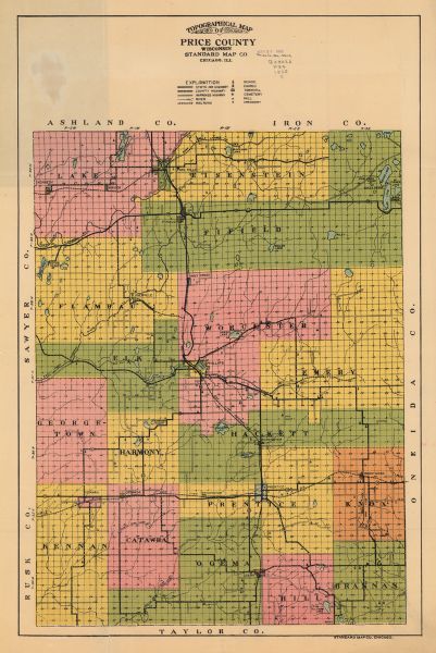 Topographical Map of Price County, Wisconsin | Map or Atlas | Wisconsin ...