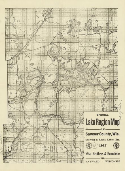 Special Lake Region Map of Sawyer County, Wisconsin | Map or Atlas ...