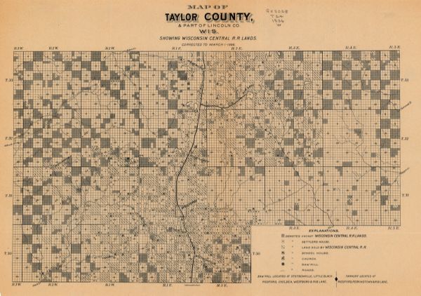 Map of Taylor County, & Part of Lincoln County, Wisconsin Showing ...