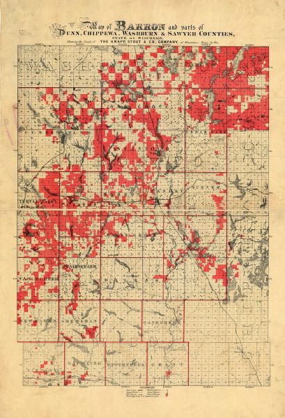 Map of Barron and Parts of Dunn, Chippewa, Washburn & Sawyer Counties ...