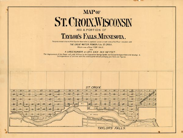 Map of St. Croix Wisconsin and a Portion of Taylor's Falls Minnesota ...