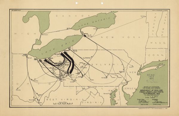Movement of Iron Ore From Lower Lake Ports to Furnaces | Map or Atlas ...
