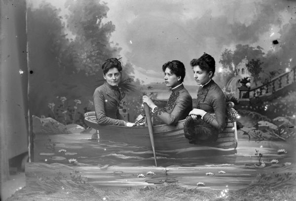 Three Ladies in a Rowboat | Photograph | Wisconsin Historical Society