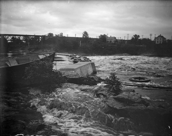 Dam and Railroad Bridge | Photograph | Wisconsin Historical Society