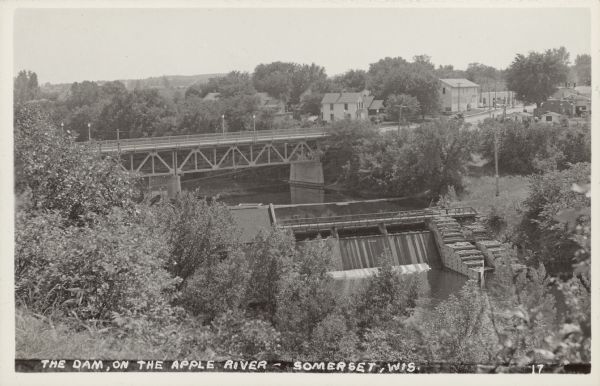 The Dam, on the Apple River | Postcard | Wisconsin Historical Society