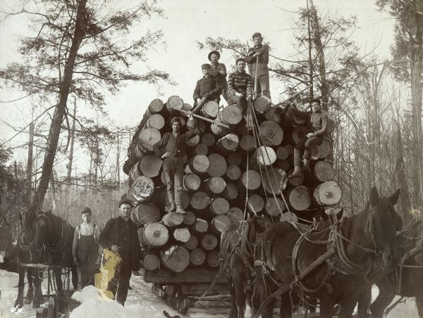 Logging Crew with Cut Wood | Photograph | Wisconsin Historical Society