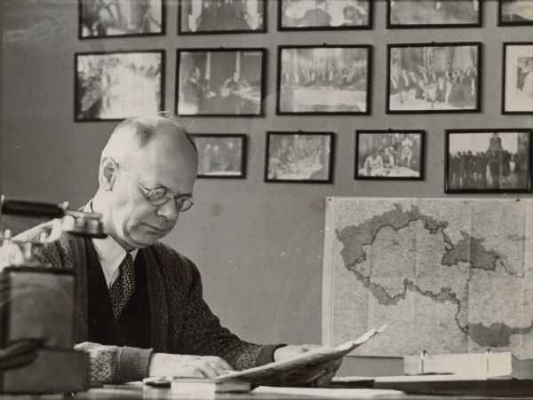 Louis Lochner at His Desk | Photograph | Wisconsin Historical Society